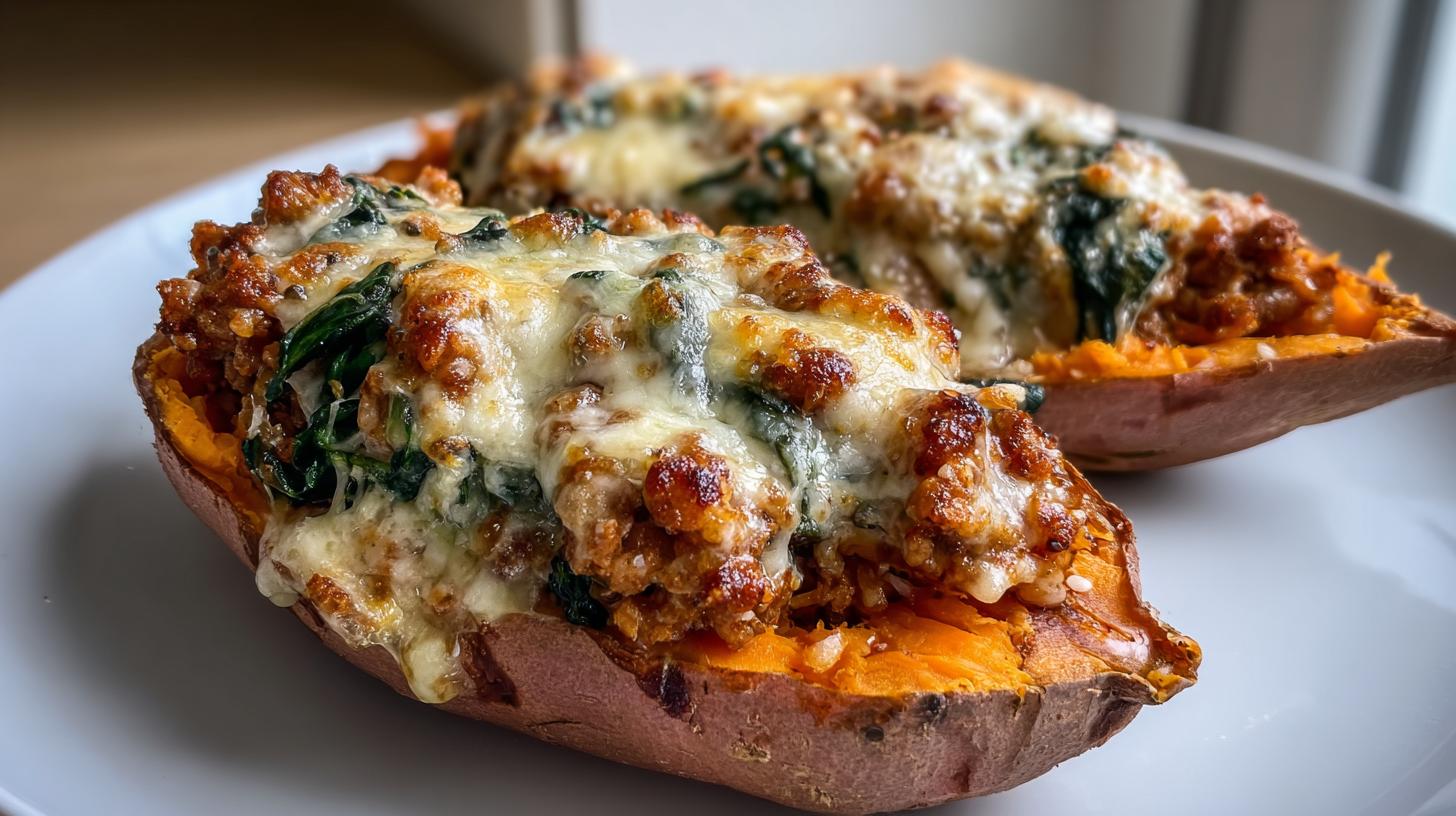 53g Protein Loaded Sweet Potato Boats That Sizzle! - yummydiches